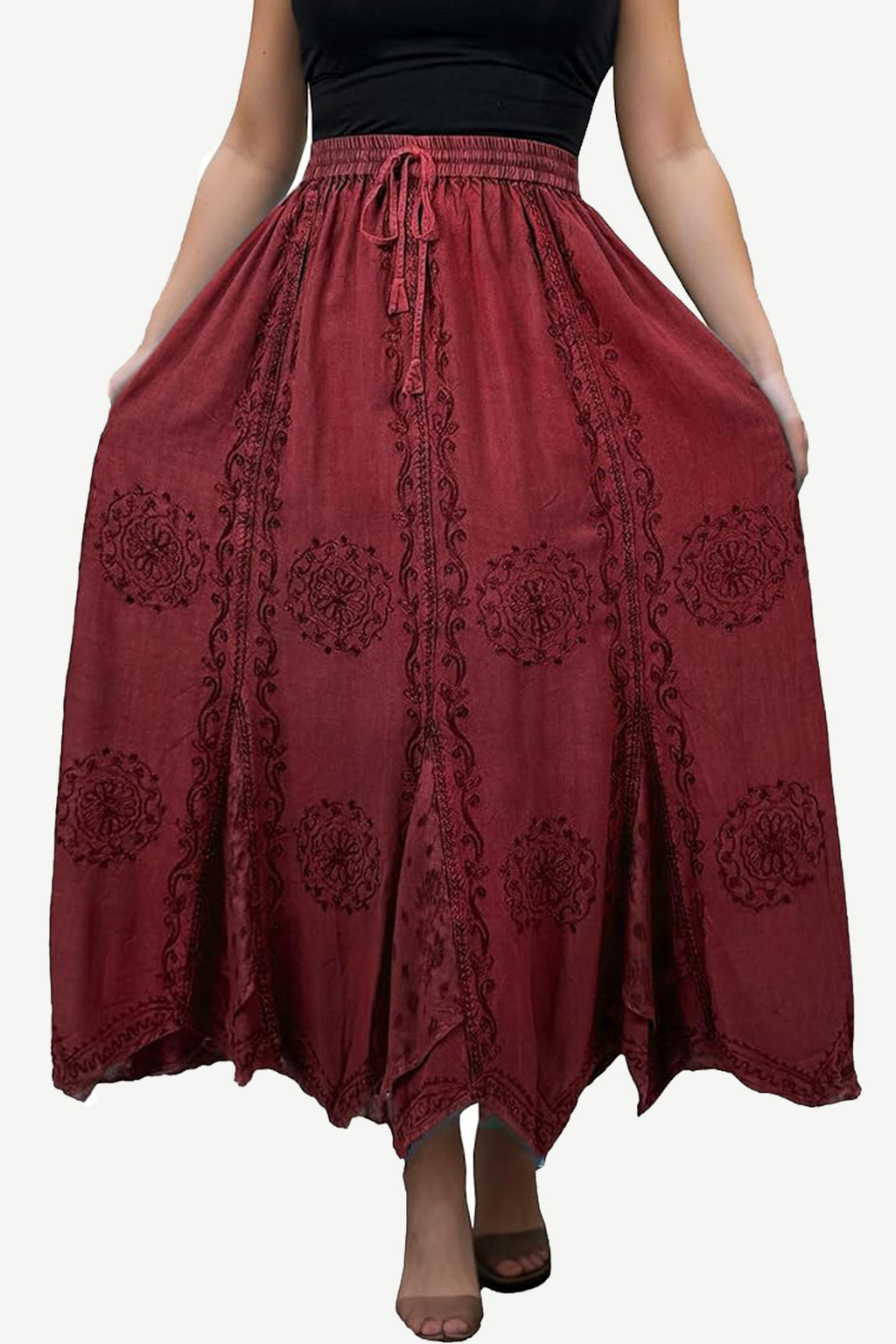 Women's Boho 715 SKT Medieval Flared Hem A Line Embroidered Long Maxi ...