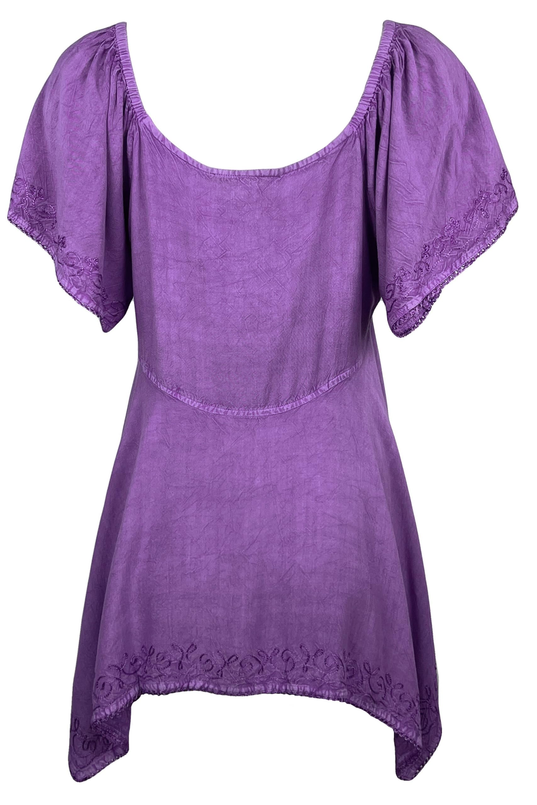 18 605 B Bohemian Asymmetrical Hem Front Rope Tie Short Sleeve Blouse ...