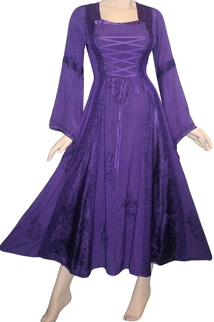 Roman Medieval Corset Satin Embroidered Bell Sleeve Dress 001 – Agan ...