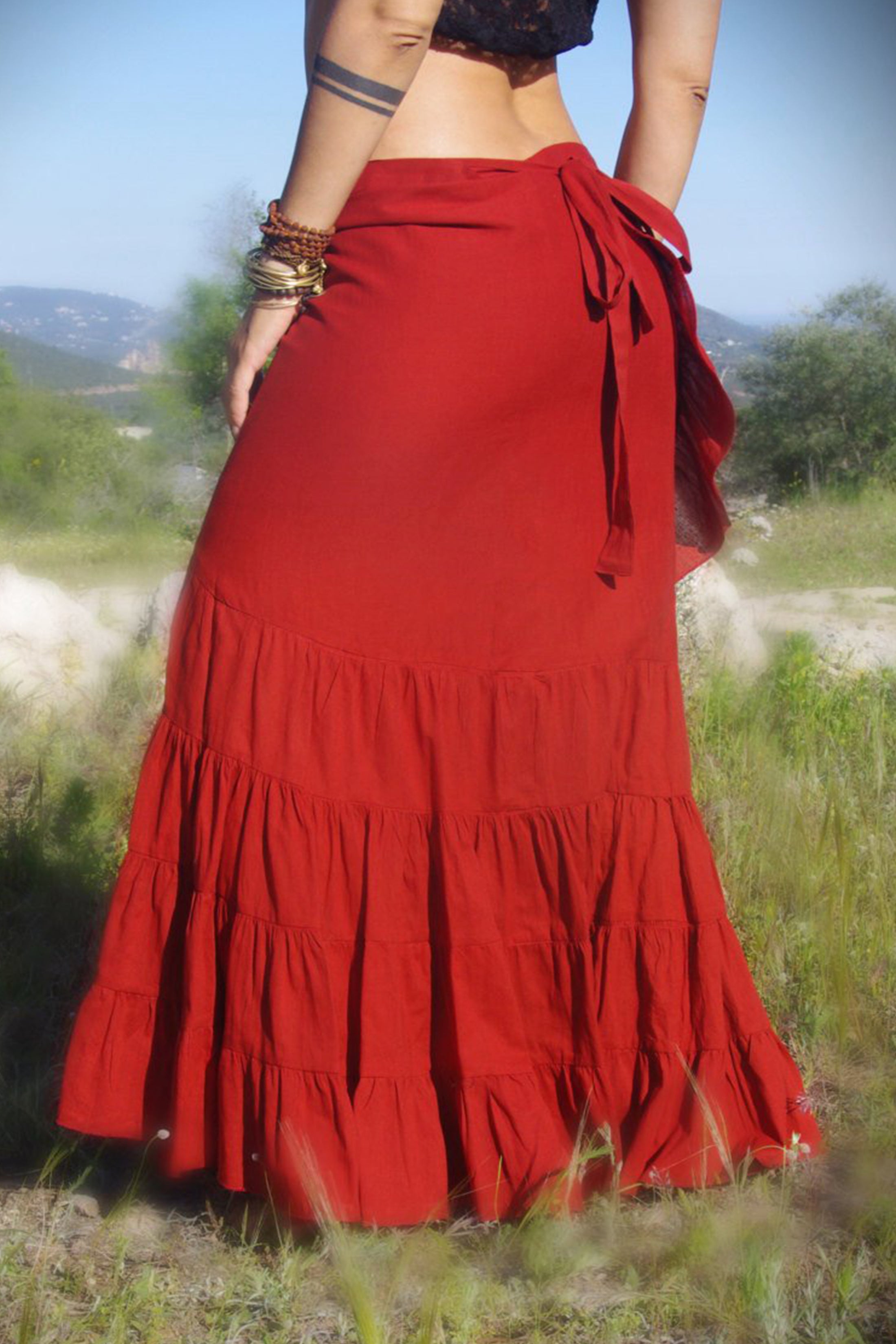 15 WS Women's Rayon Boho Chic Broom Mopping Ruffle Tier Wrap Skirt Max ...