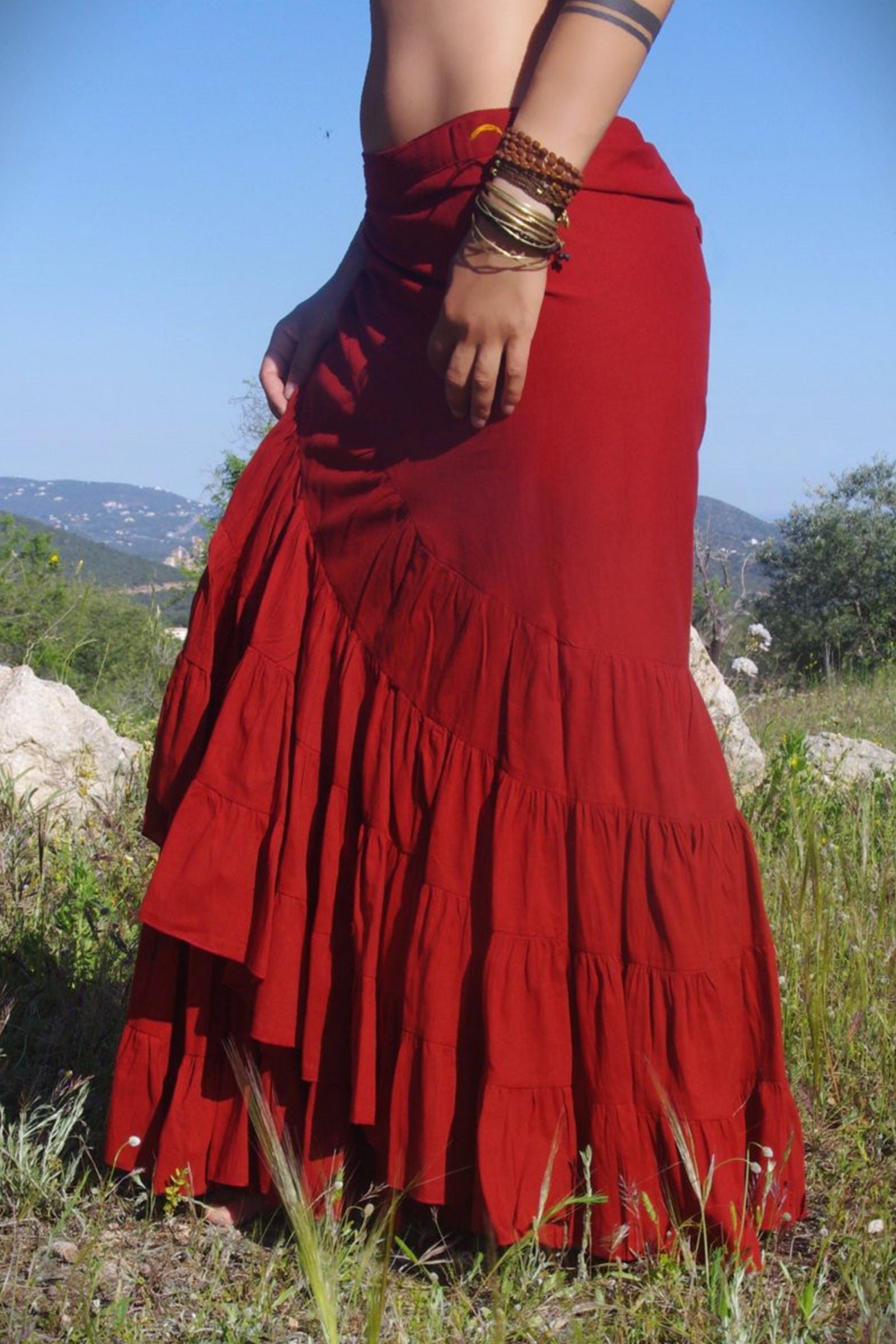 15 WS Women's Rayon Boho Chic Broom Mopping Ruffle Tier Wrap Skirt Max ...