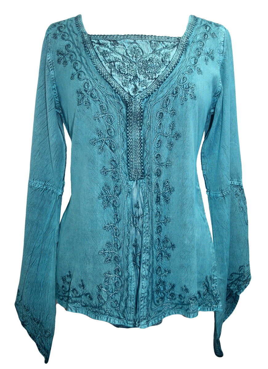 Women's Square Neck Trim Lace Gypsy Bell Sleeve Blouse ~ 01 B – Agan ...