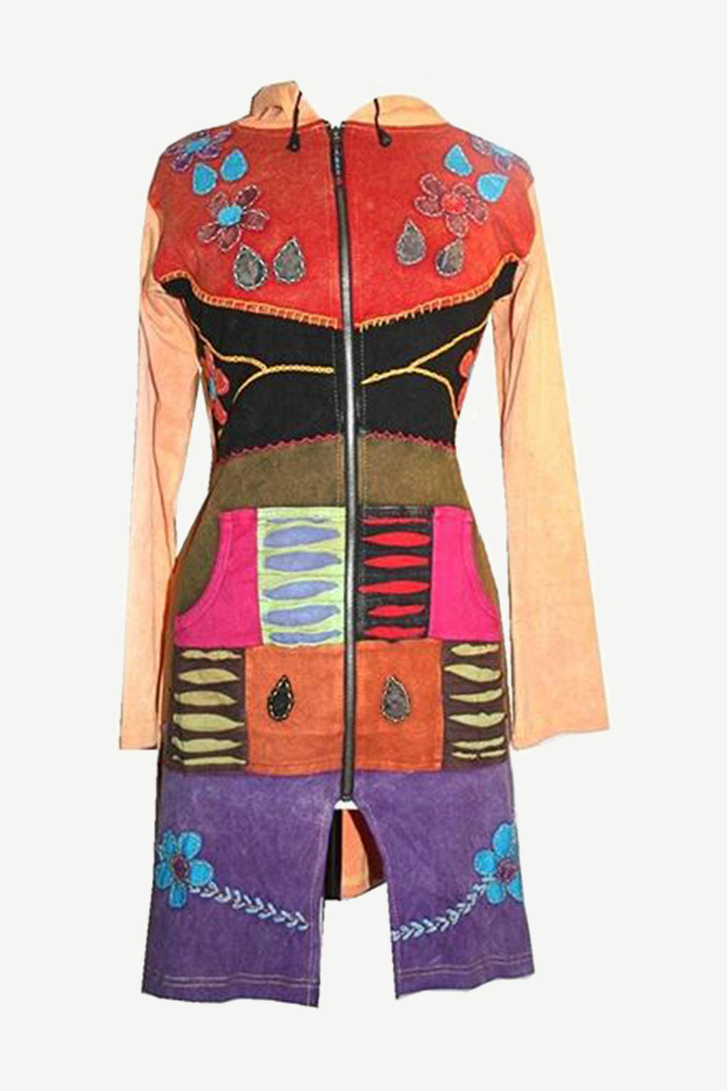 RJ 10 Razor Cut Embroidered Orange Funky Long Cotton Bohemian Jacket ...