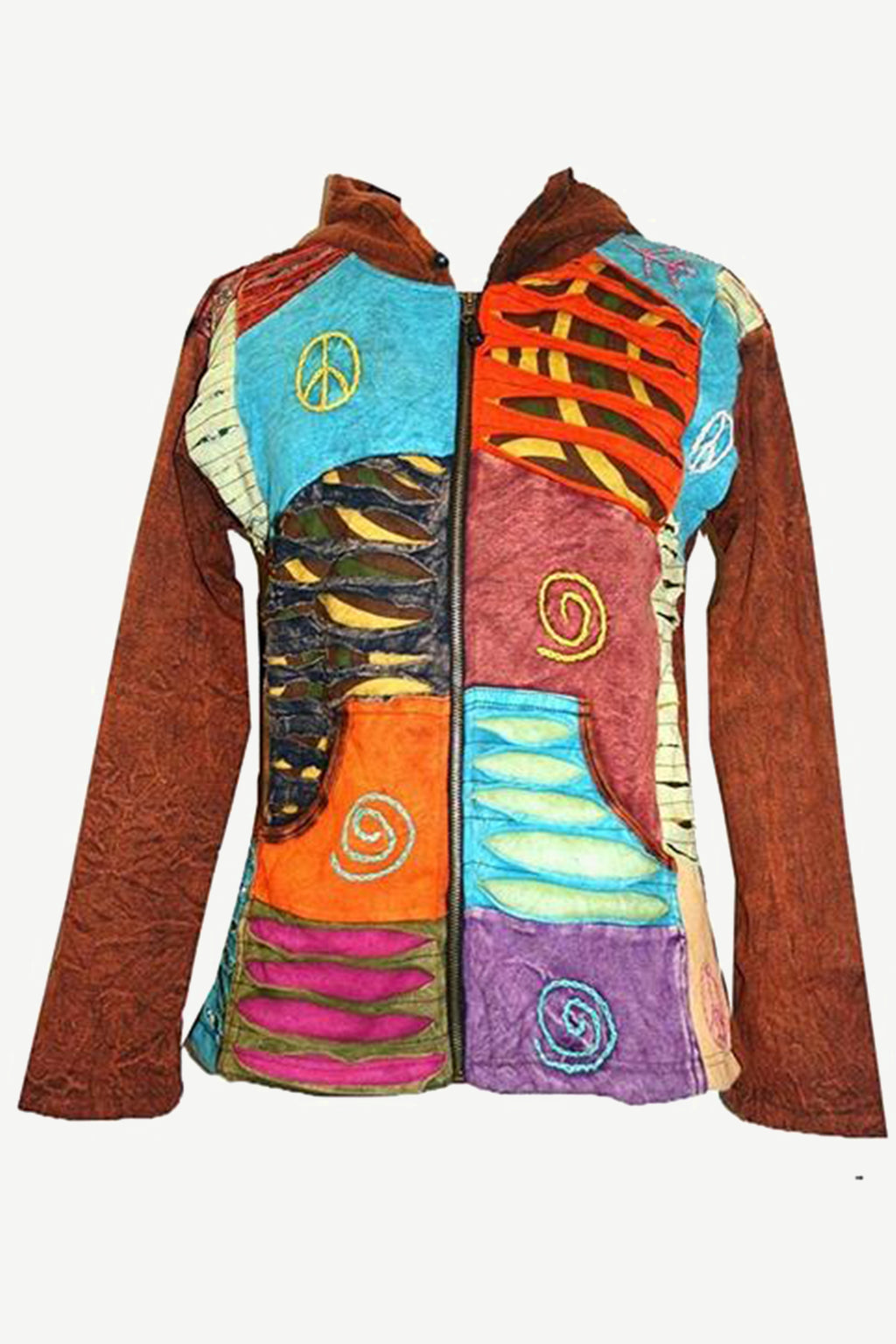 R 62 J Cotton Funky Patchwork Bohemian Fleece Jacket Hoodie Pony Tail ...