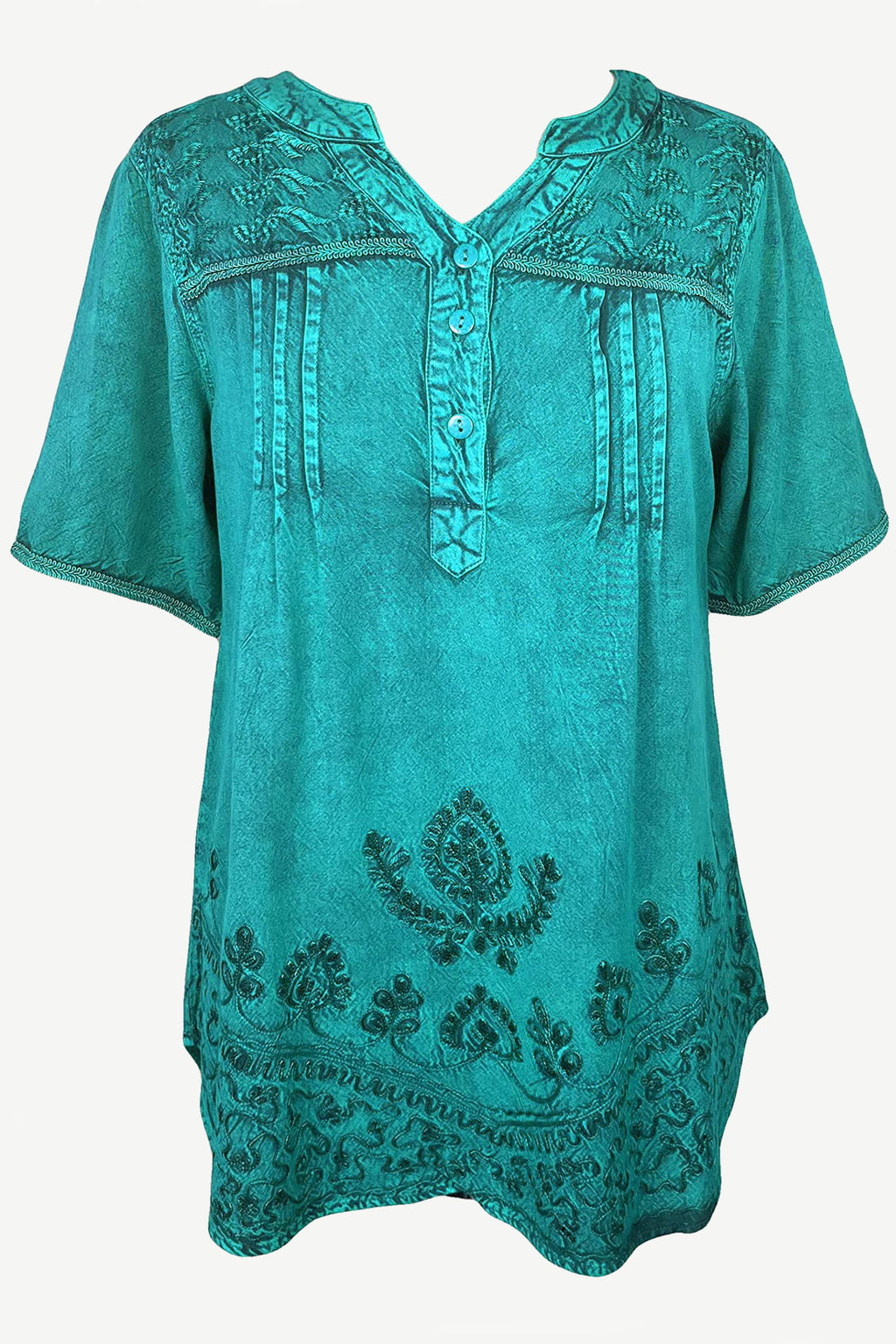9011 B Bohemian Mandarin Style Three Button Embroidered Shirt Blouse ...